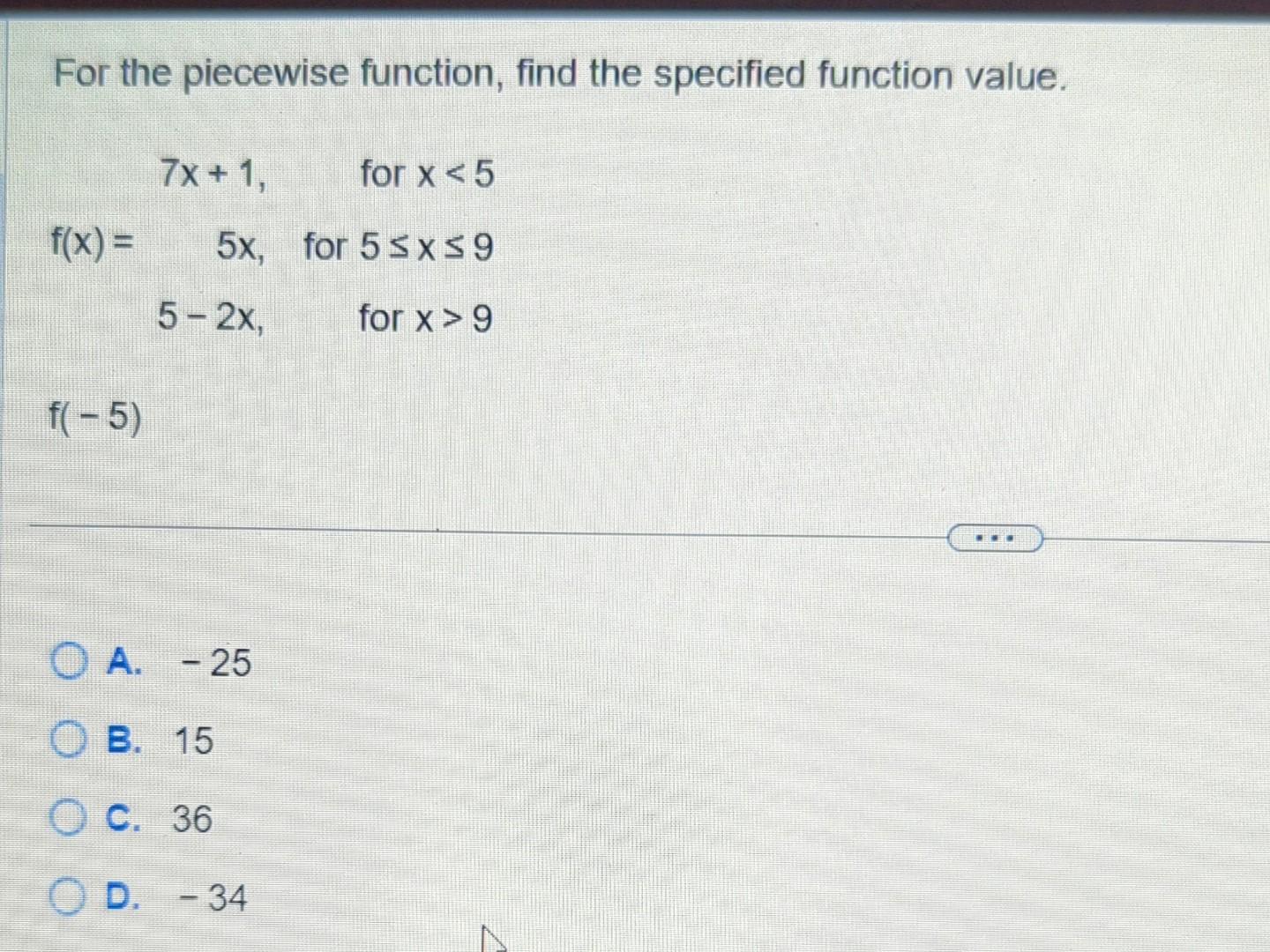 Solved For the piecewise function, find the specified | Chegg.com
