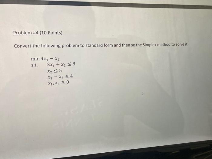 Solved Problem #4 (10 Points) Convert the following problem | Chegg.com