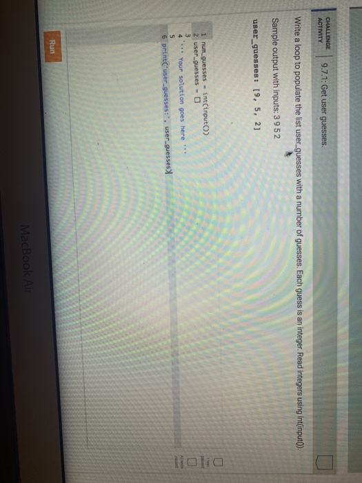 Solved 9 7 1 Get User Guesses Write A Loop To Populate The