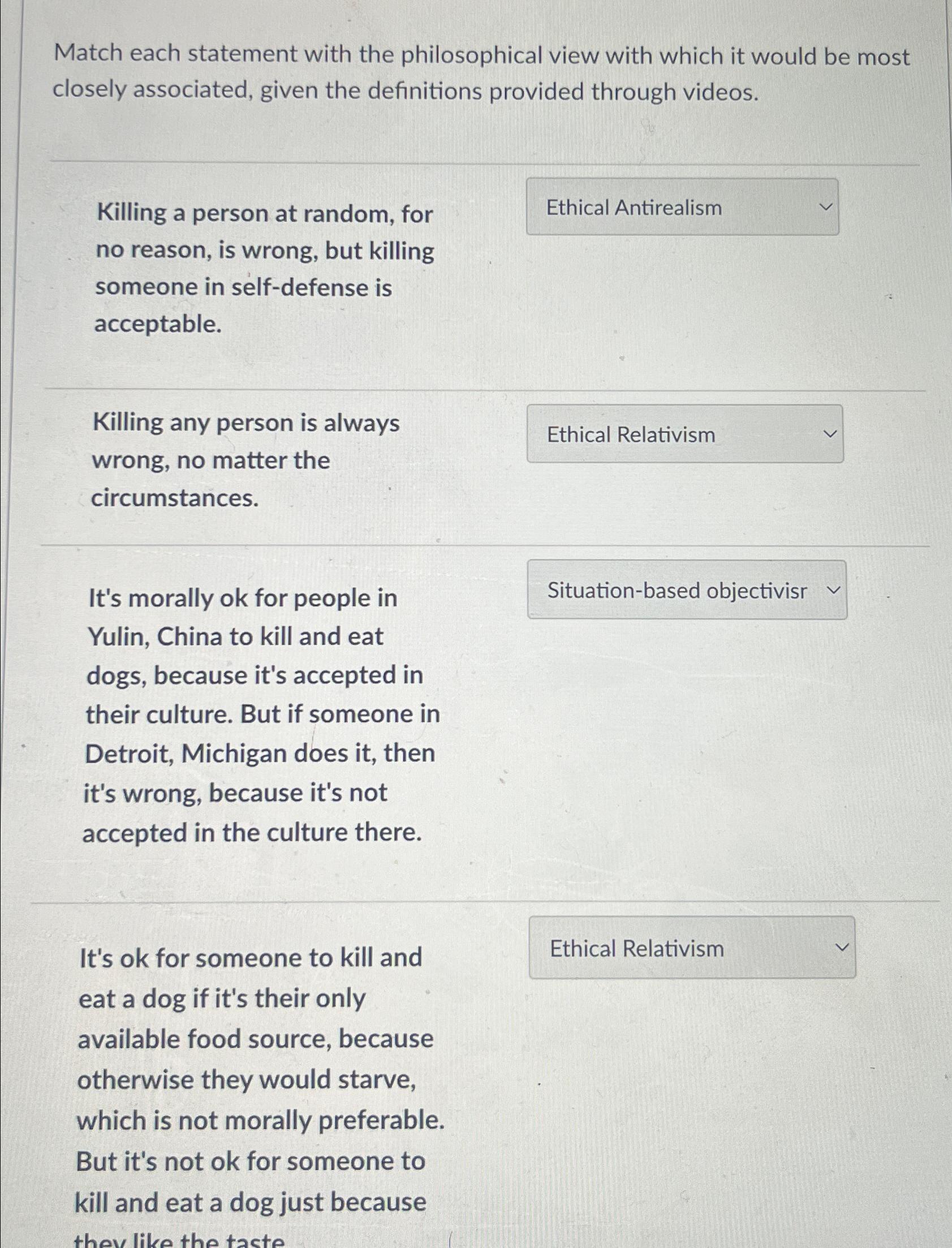 Solved Match each statement with the philosophical view with | Chegg.com