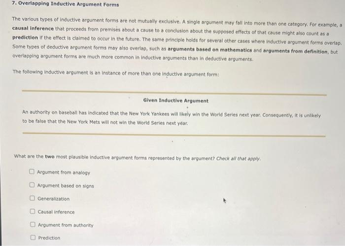 7. Overlapping Inductive Argument Forms The various | Chegg.com