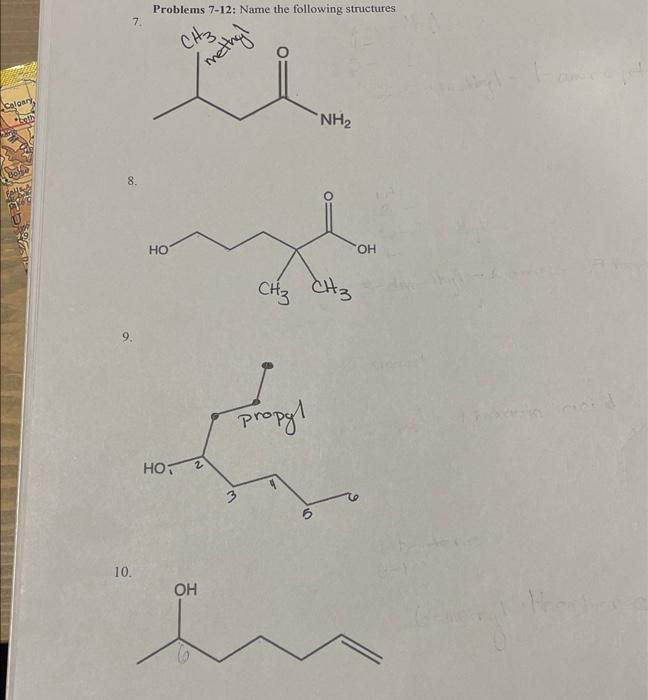 Solved Problems 7-12: Name the following structures | Chegg.com
