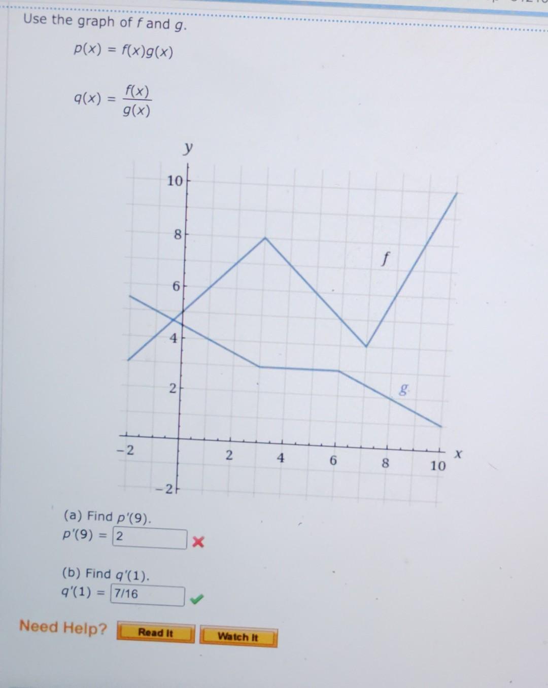 Solved Use the graph of f and g. p(x)=f(x)g(x)q(x)=g(x)f(x) | Chegg.com
