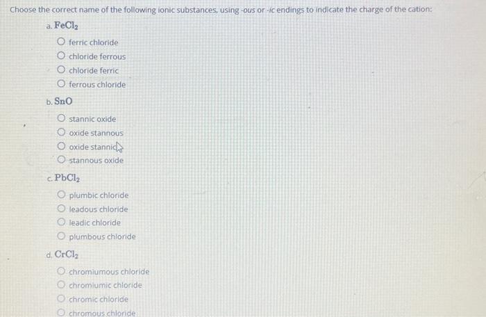 Solved hoose the correct name of the following ionic | Chegg.com