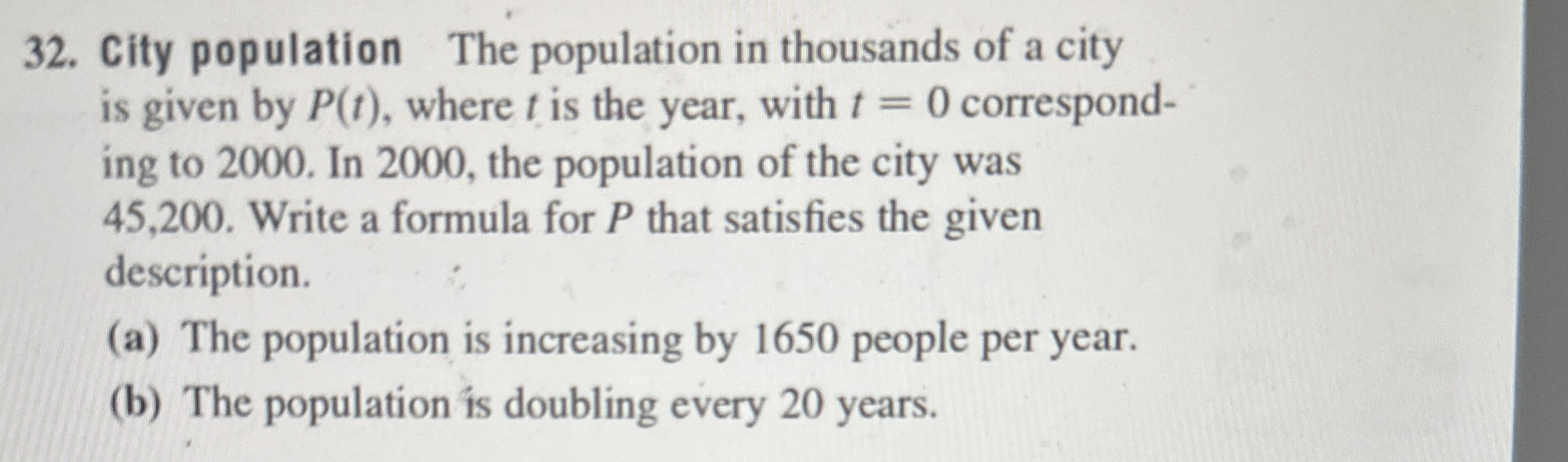 City population The population in thousands of a city | Chegg.com