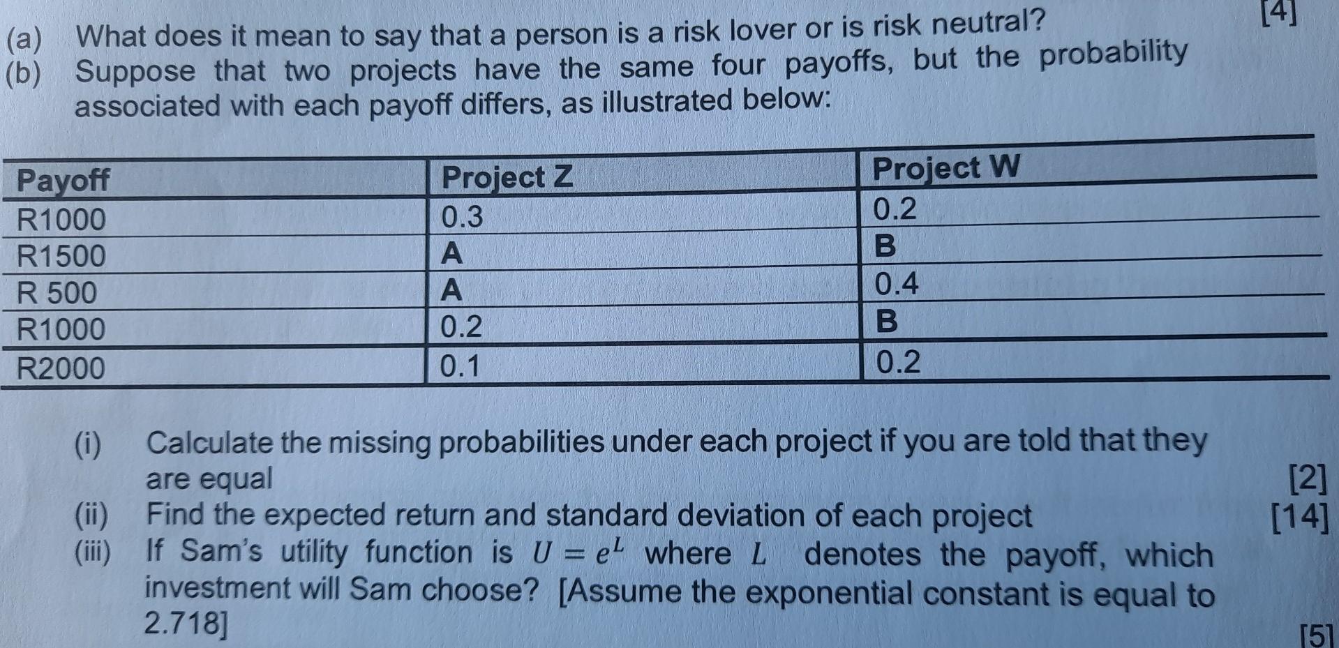 Solved (a) What does it mean to say that a person is a risk | Chegg.com