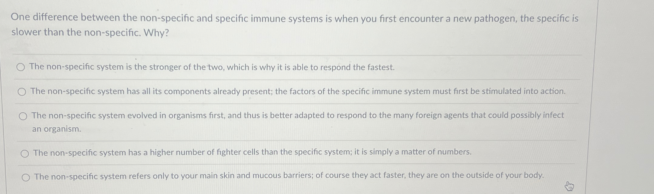 Solved One difference between the non-specific and specific | Chegg.com
