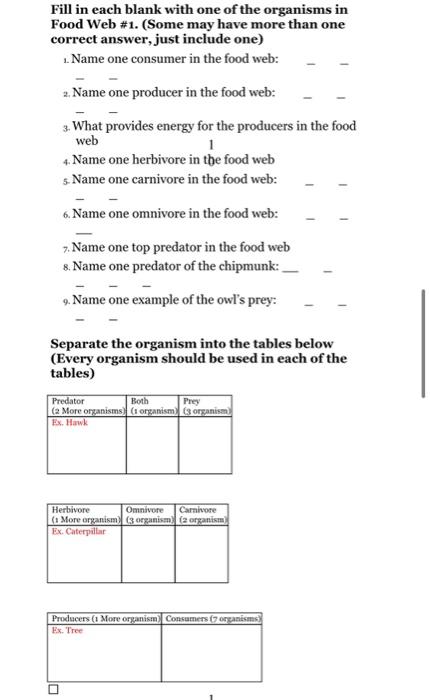 Solved Fill in each blank with one of the organisms in Food | Chegg.com