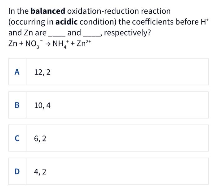 Solved In the following balanced red-ox reaction equation, | Chegg.com