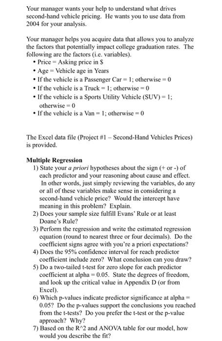 Solved Your manager wants your help to understand what | Chegg.com