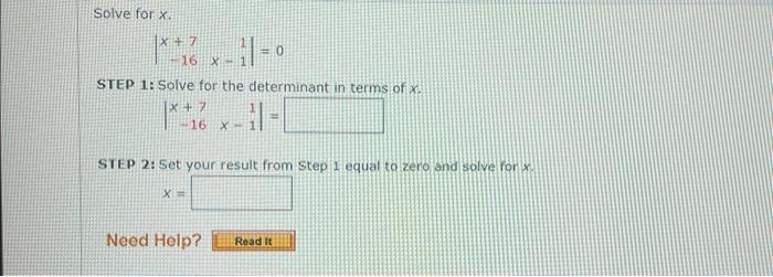 Solved Solve for x. ∣∣x+7−16x−1∣∣=0 STEP 1: Solve for the | Chegg.com