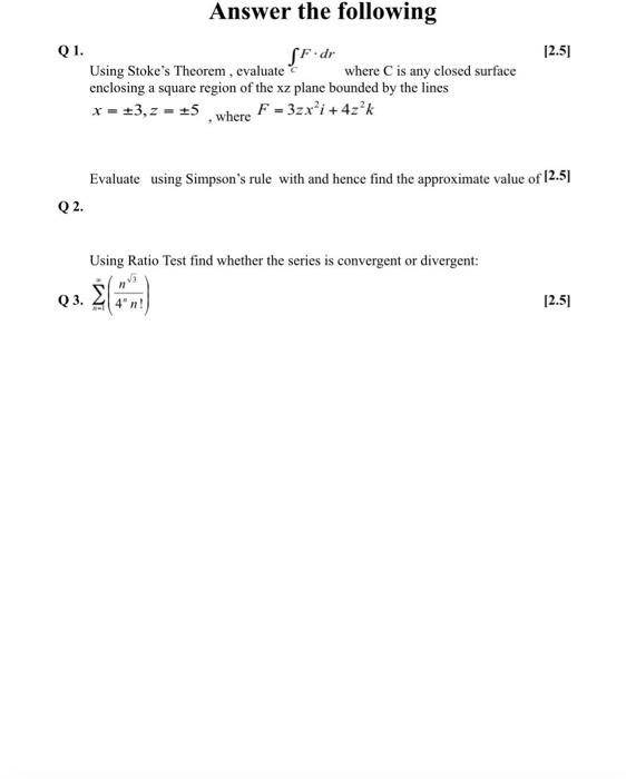 Solved Q 1. Using Stoke's Theorem, evaluate ∫CFF⋅dr where C | Chegg.com