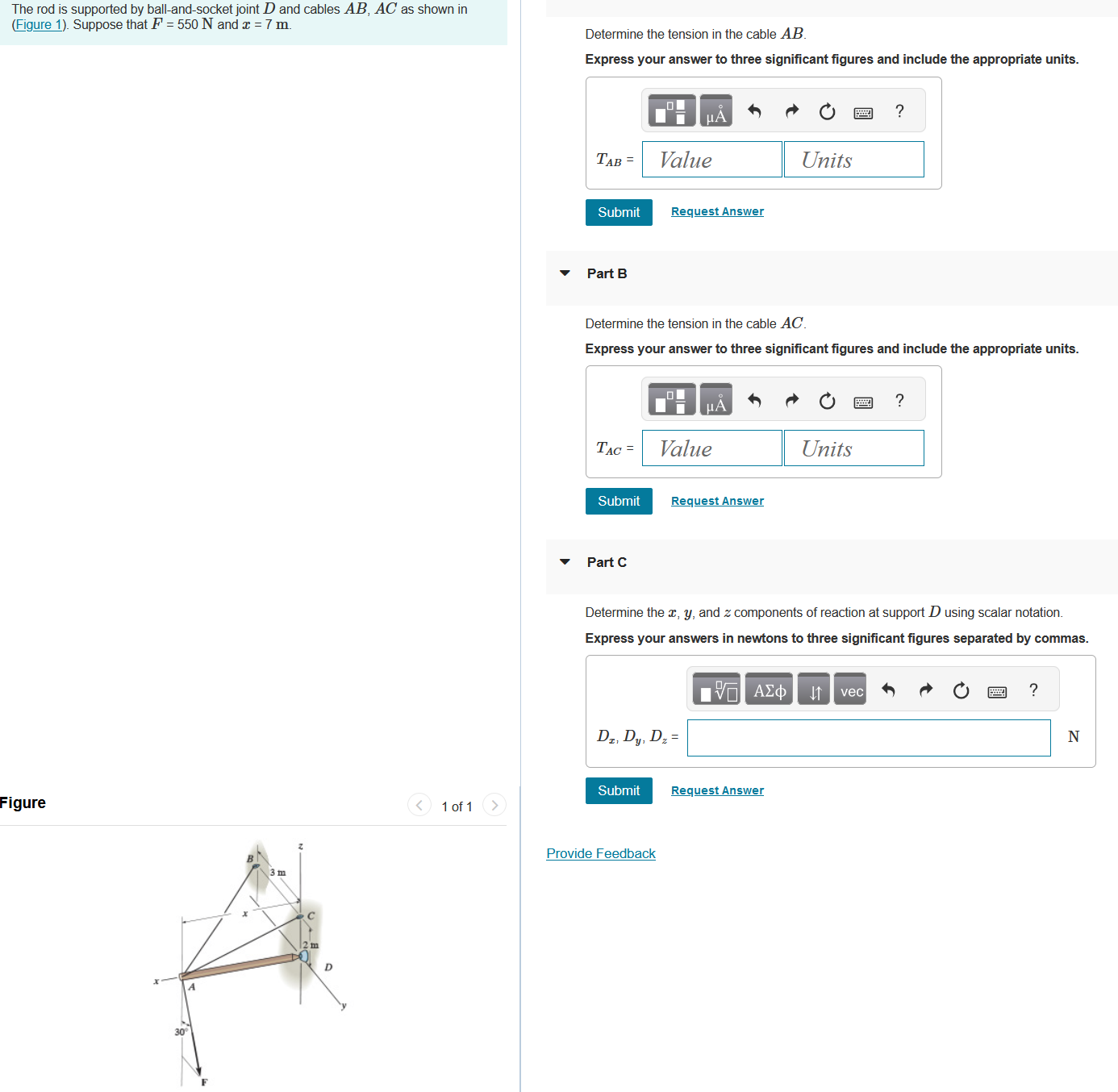 Solved The rod is supported by ball-and-socket joint D ﻿and | Chegg.com