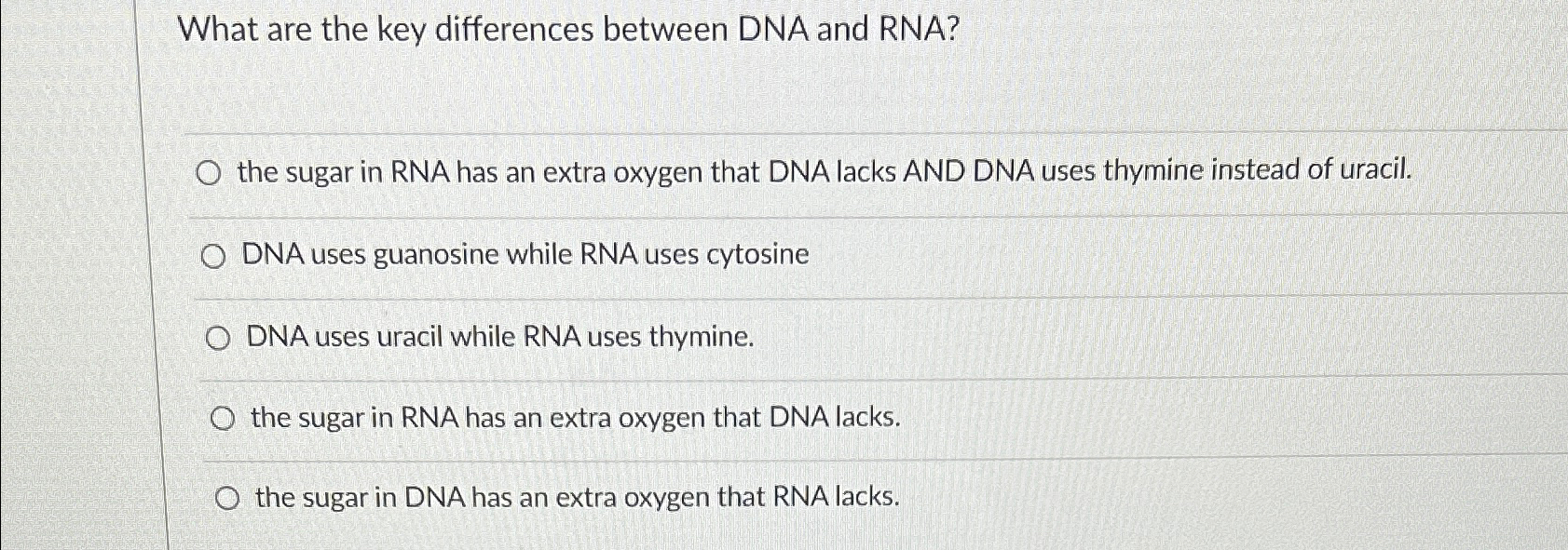 Solved What are the key differences between DNA and RNA?the | Chegg.com