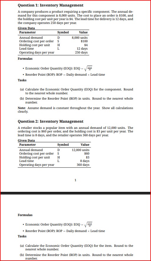 Solved Master EOQ and ROP concepts with these 10 ﻿detailed | Chegg.com