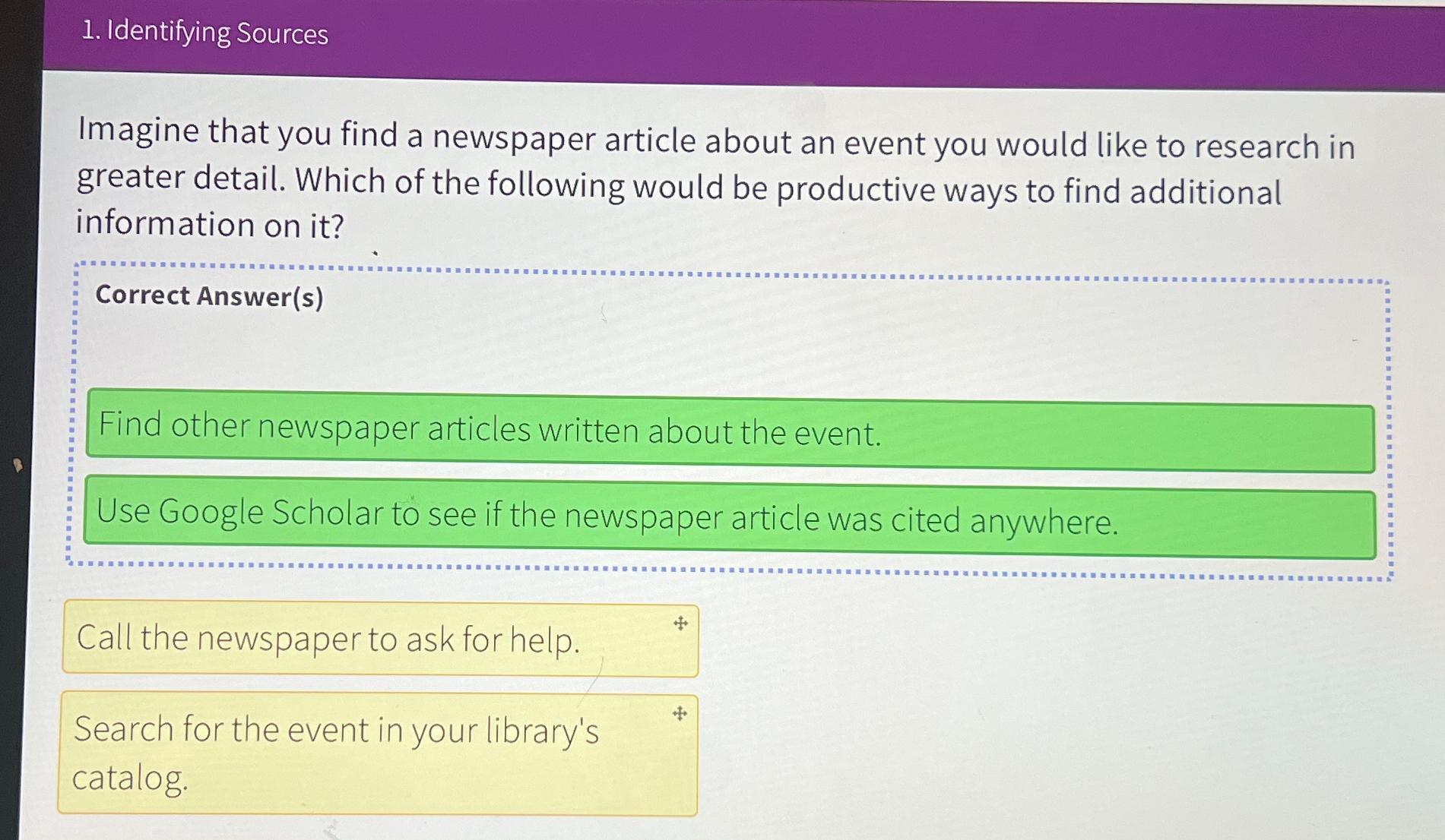 Solved Identifying SourcesImagine that you find a newspaper | Chegg.com