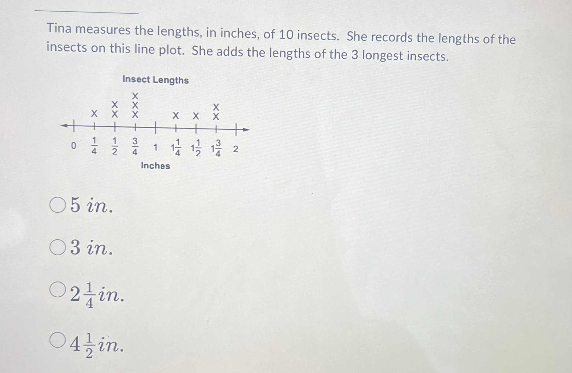 Solved Tina measures the lengths, in inches, of 10 ﻿insects. | Chegg.com