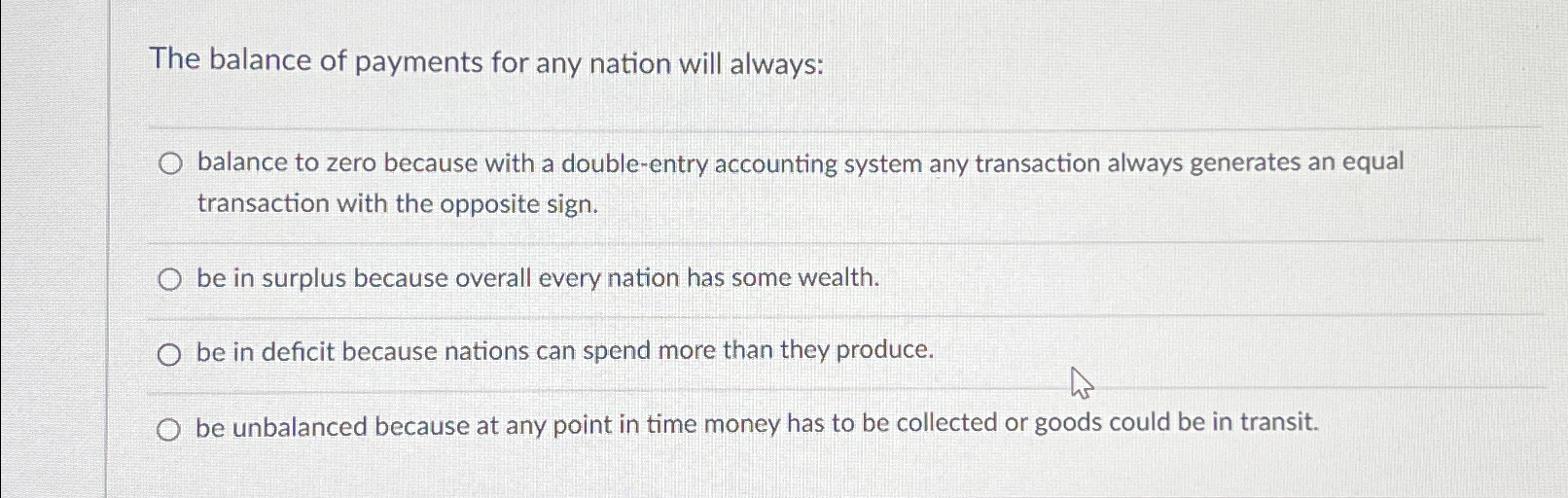 Solved The balance of payments for any nation will | Chegg.com