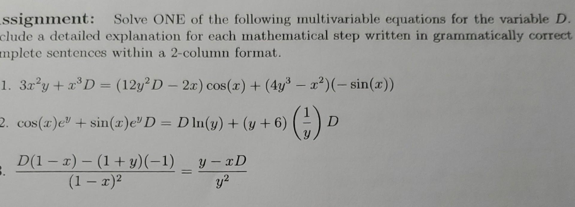 Solved ssignment: Solve ONE of the following multivariable | Chegg.com