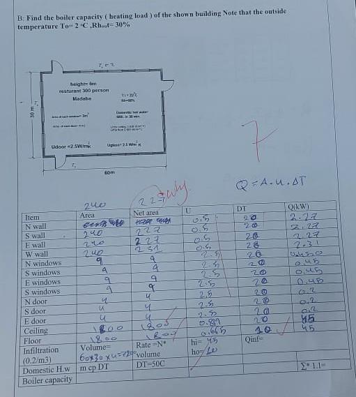 Solved B: Find the boiler capacity ( heating load) of the | Chegg.com