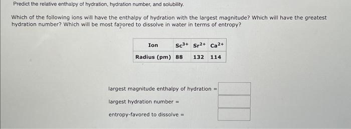 Solved Predict the relative enthalpy of hydration, hydration | Chegg.com
