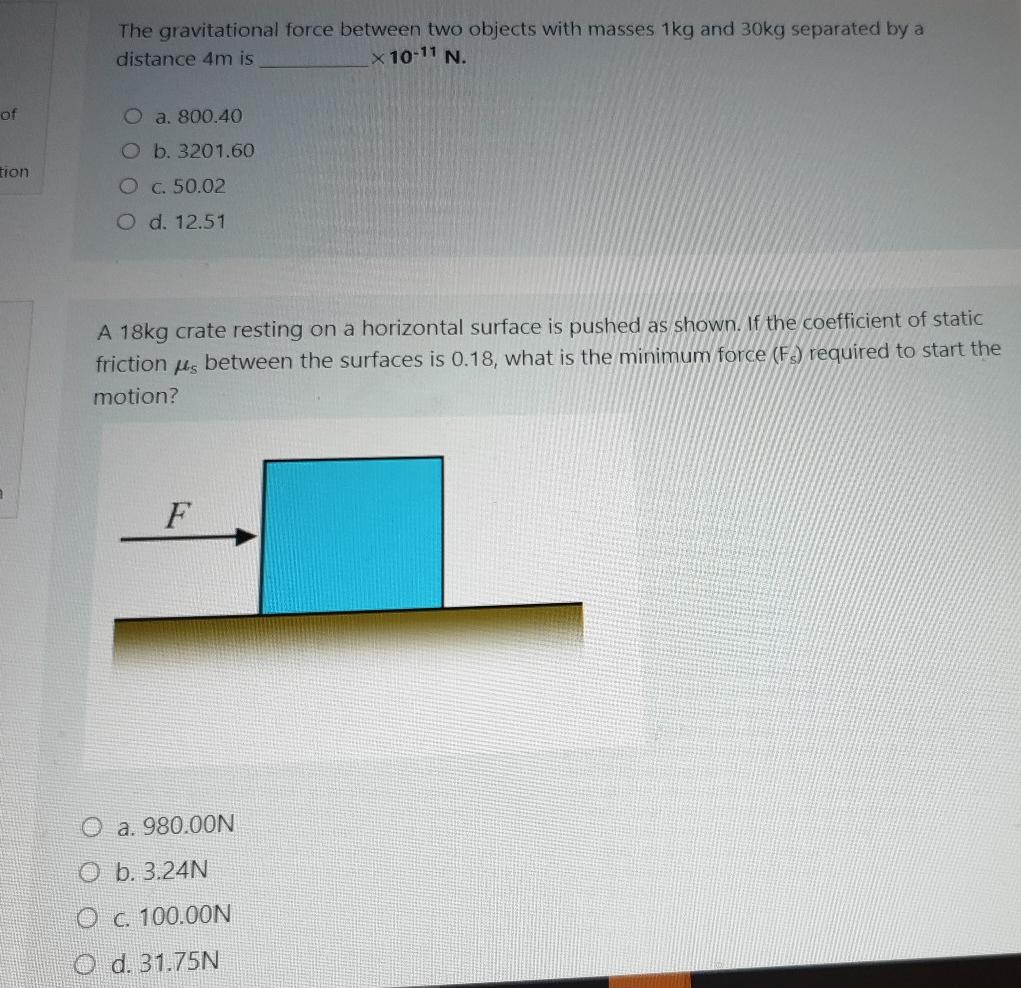 Solved The gravitational force between two objects with | Chegg.com