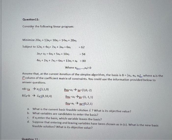 Consider the following linear program: Minimize | Chegg.com