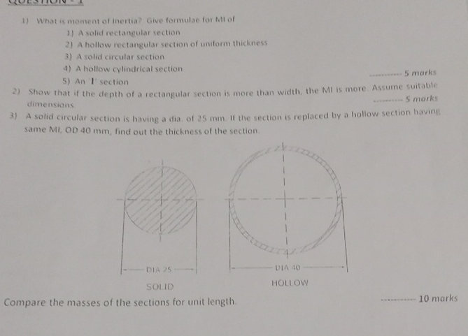 Solved 1)What is moment of inertia? Give formulae for MI ofA | Chegg.com