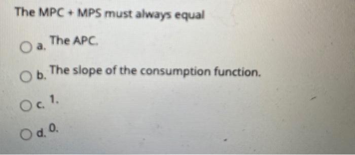 Solved The MPC + MPS must always equal O a The APC ob. The | Chegg.com
