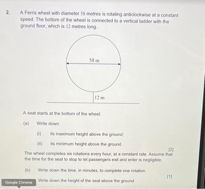 A Ferris wheel with diameter 58 metres is rotating | Chegg.com