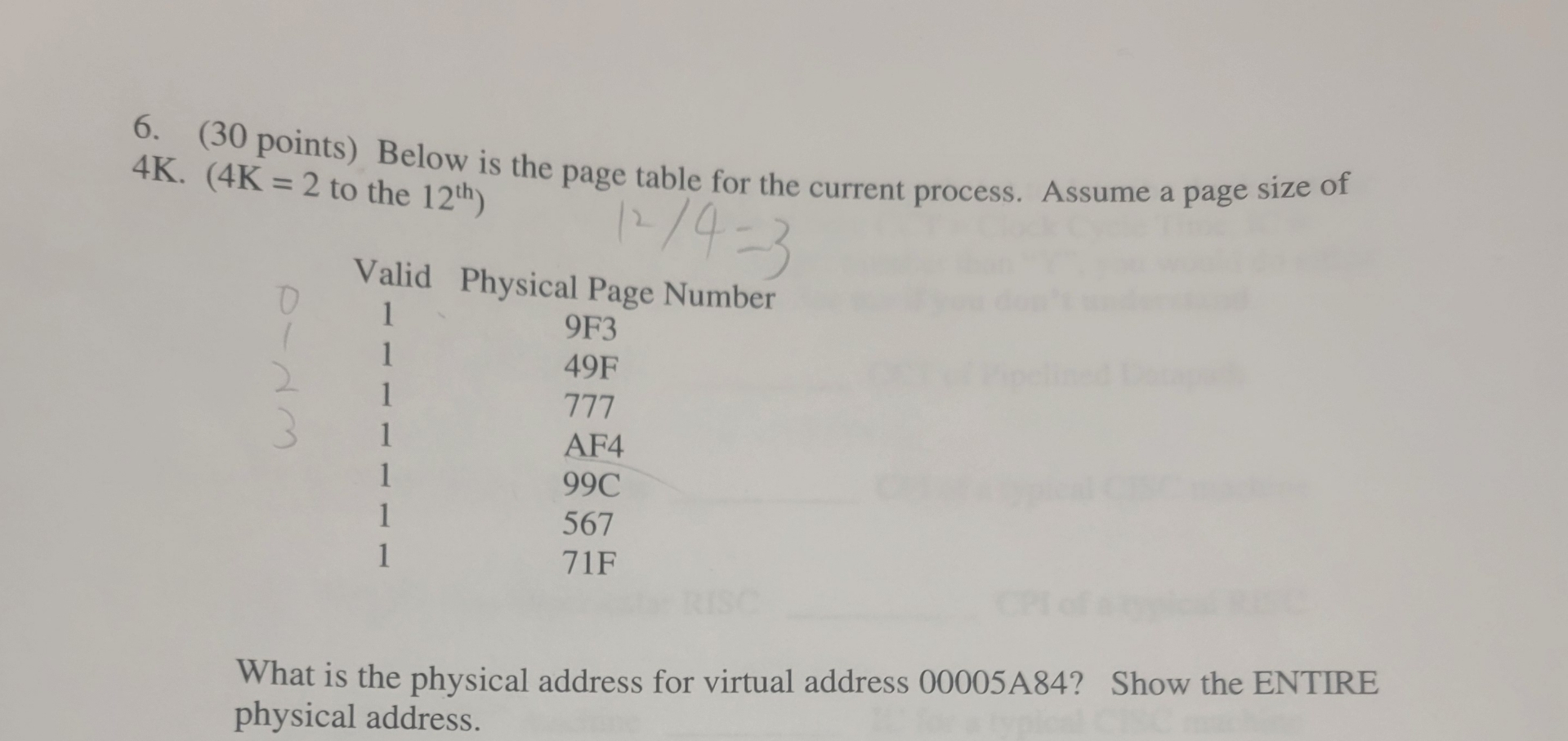 Solved (30 ﻿points) ﻿Below is the page table for the current | Chegg.com