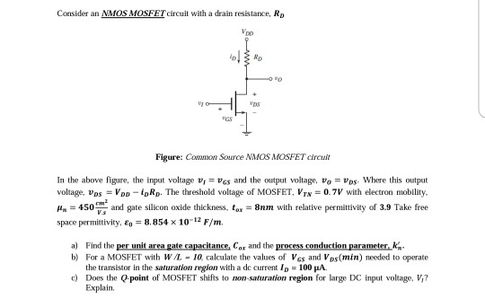 Solved Consider An Nmos Mosfet Circuit With A Drain