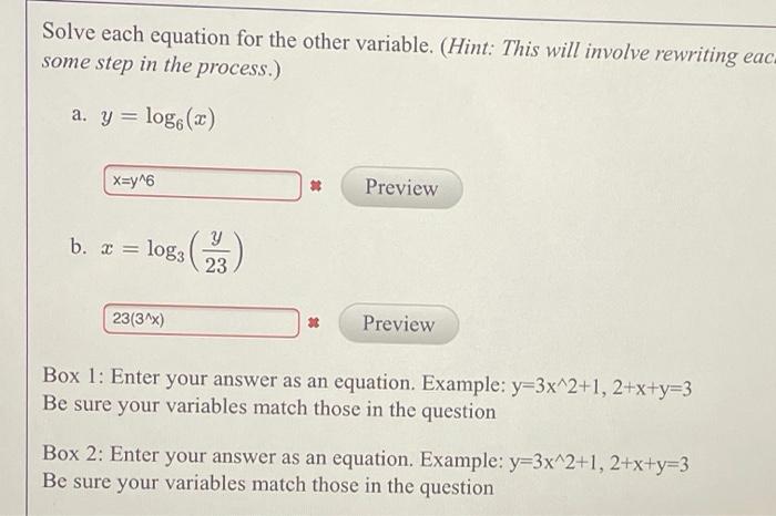 Solved Solve each equation for the other variable. (Hint: | Chegg.com