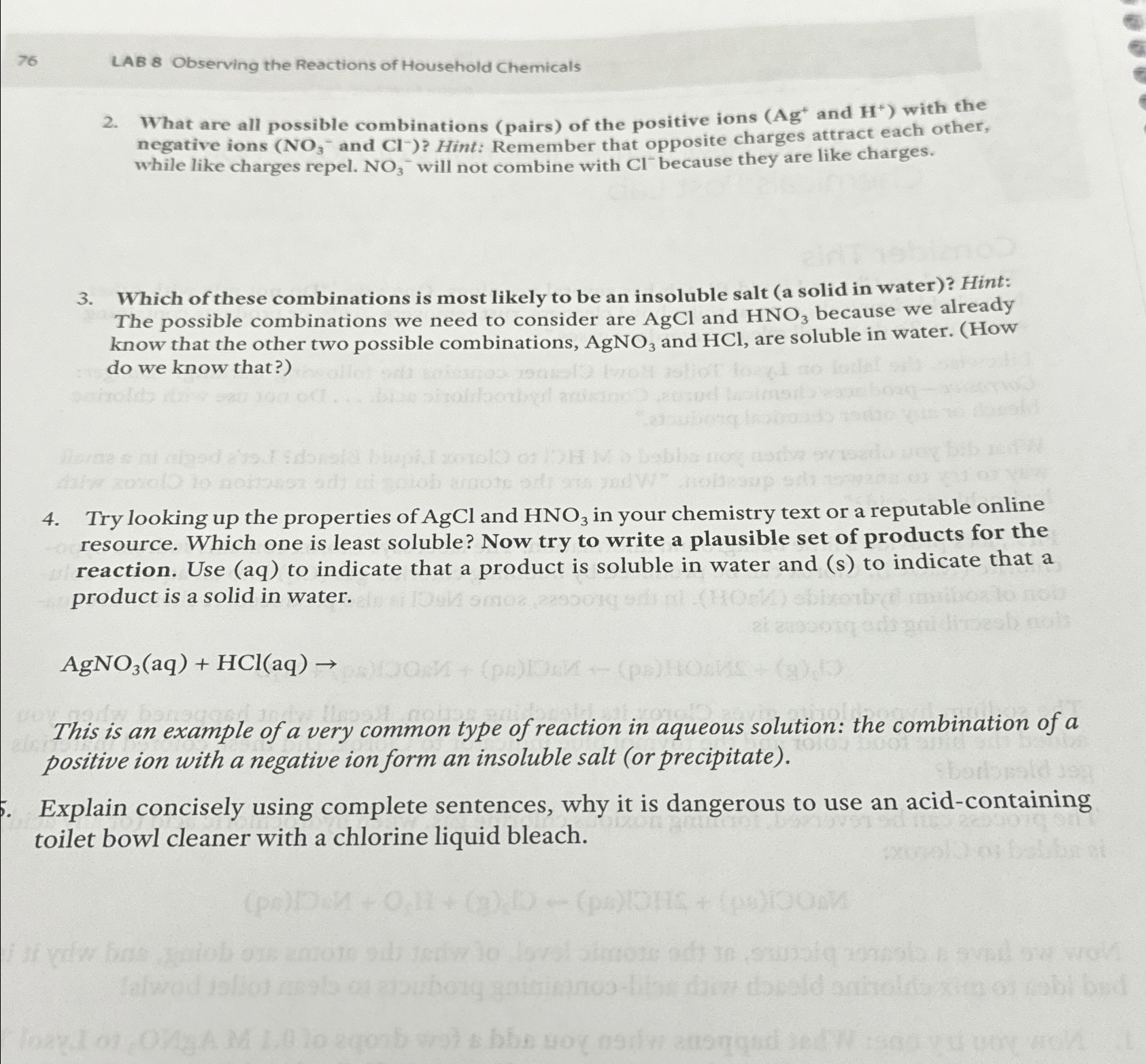 Solved 76LAB 8 ﻿Observing the Reactions of Household | Chegg.com