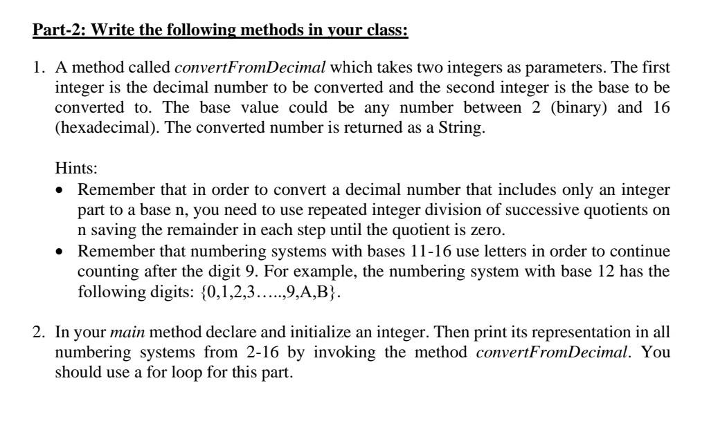 Solved Part-2: Write the following methods in your class: 1. | Chegg.com
