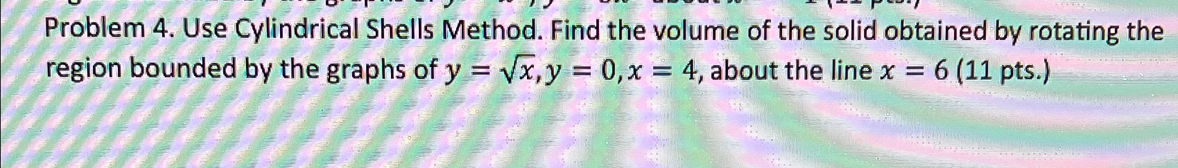 Solved Problem 4. ﻿Use Cylindrical Shells Method. Find the | Chegg.com