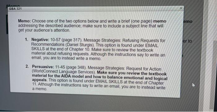 Memo: Choose one of the two options below and write a | Chegg.com
