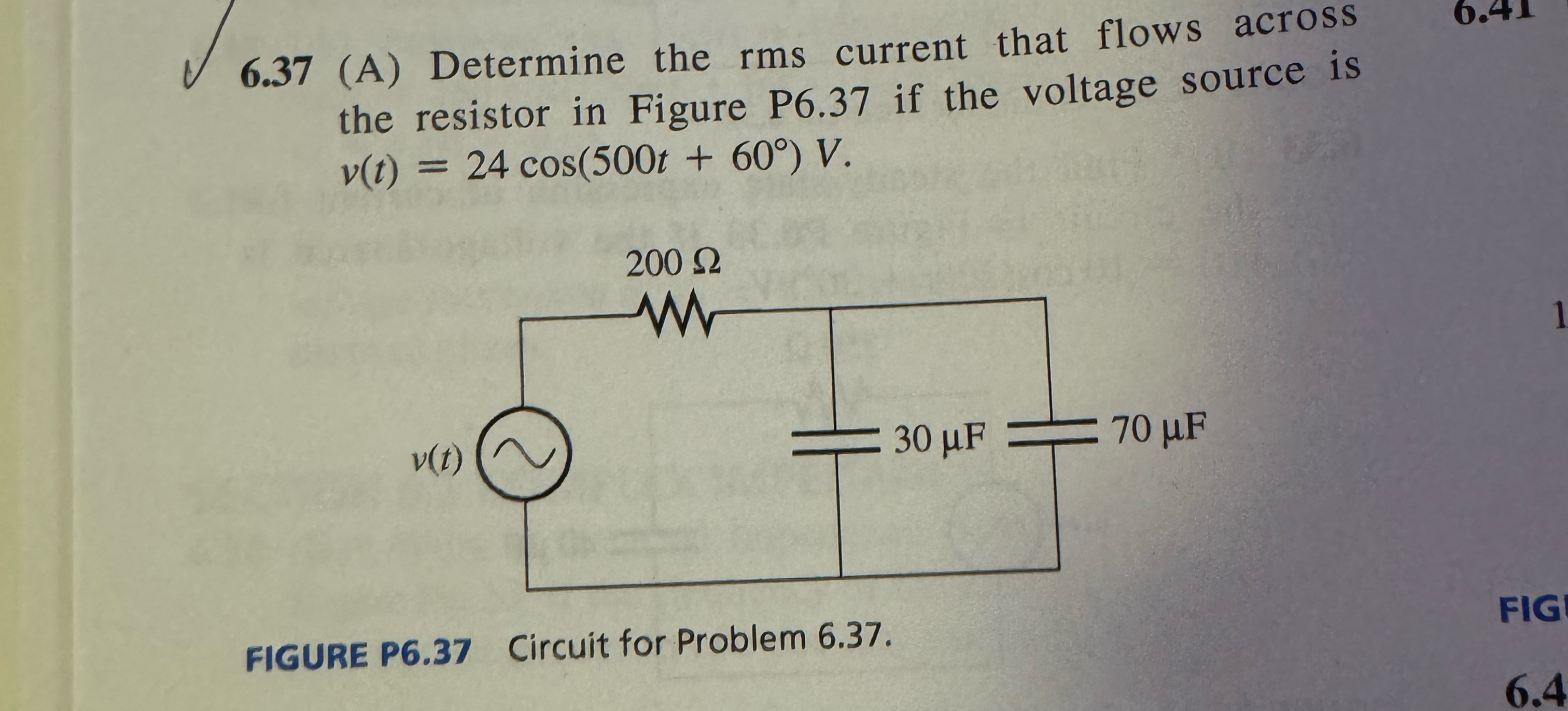Solved 6.37 (A) ﻿Determine the rms current that flows across | Chegg.com