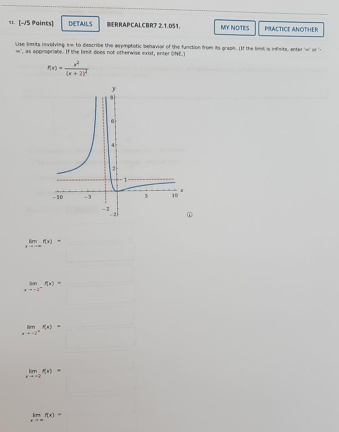Solved Use limits involving ±∞ to describe the asymptotic | Chegg.com