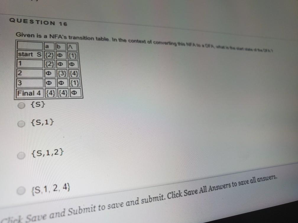 Solved QUESTION 16 Given is a NFA's transition table. In the | Chegg.com