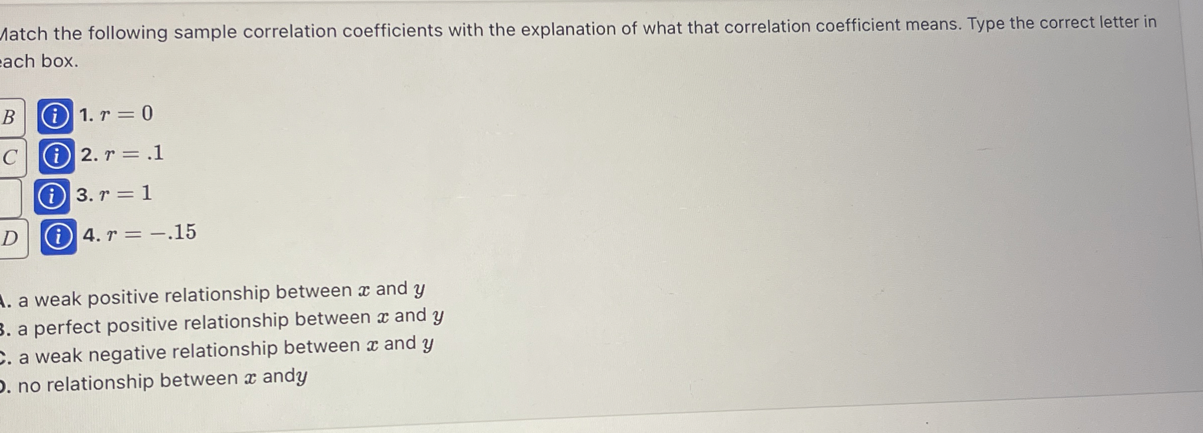 Solved Match the following sample correlation coefficients | Chegg.com