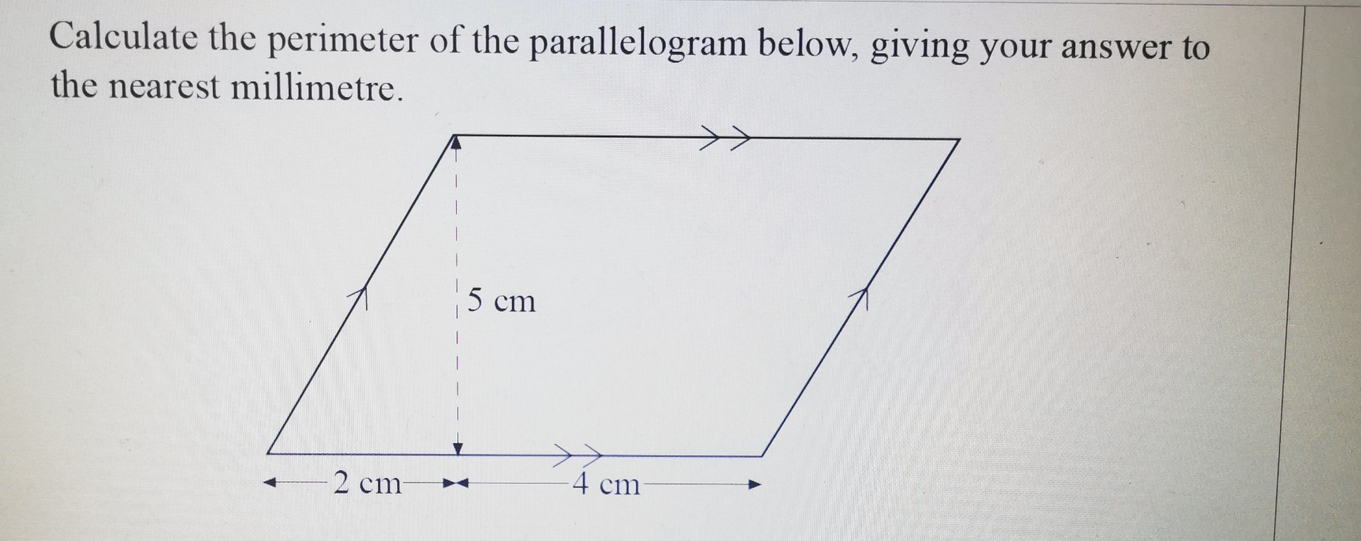 Solved Calculate the perimeter of the parallelogram below, | Chegg.com