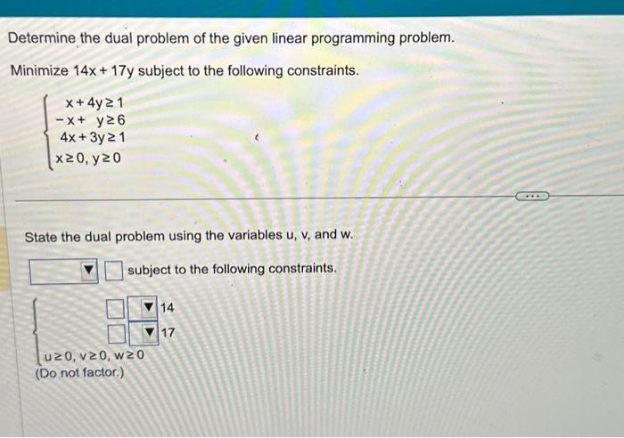 Solved Determine the dual problem of the given linear | Chegg.com