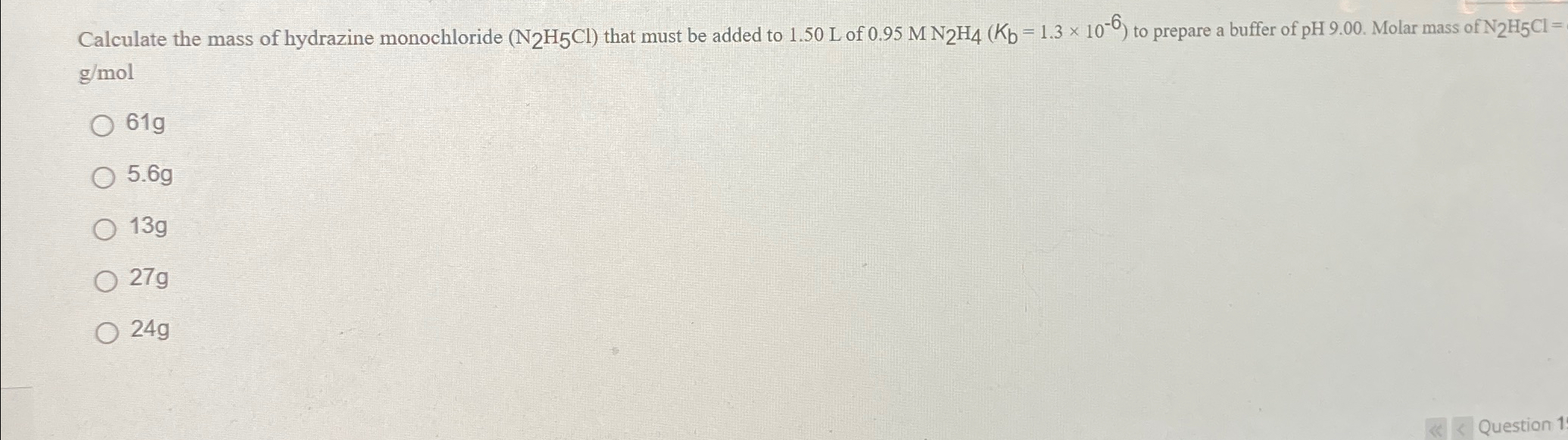Solved Calculate the mass of hydrazine monochloride (N2H5Cl) | Chegg.com