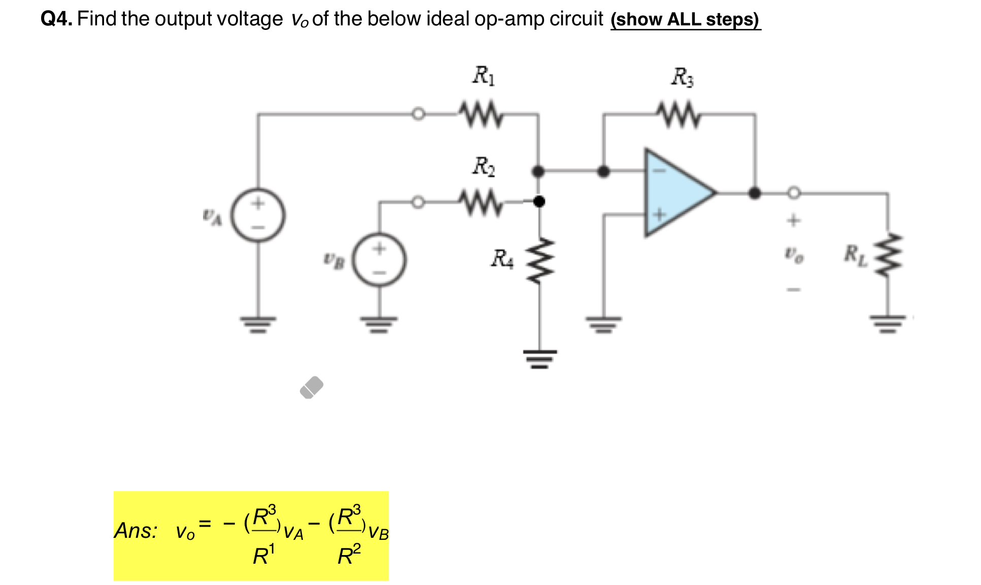 Solved Q4. ﻿Find the output voltage vo ﻿of the below ideal | Chegg.com
