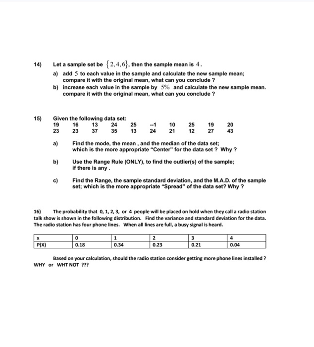 Solved 1) Homework on the Sample Mean & Standard Deviation | Chegg.com