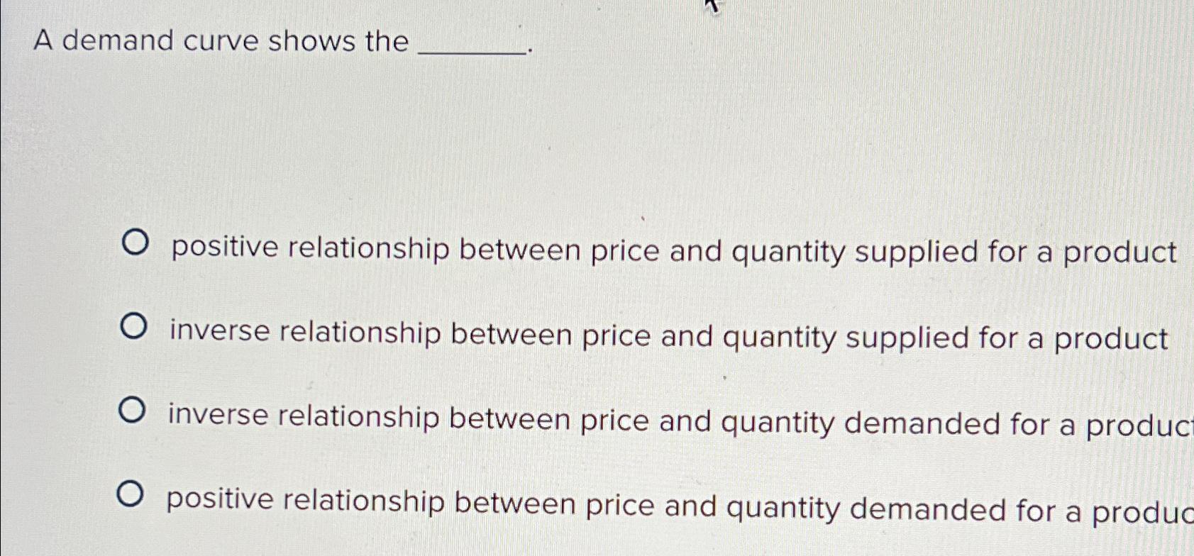 Solved A demand curve shows thepositive relationship between | Chegg.com