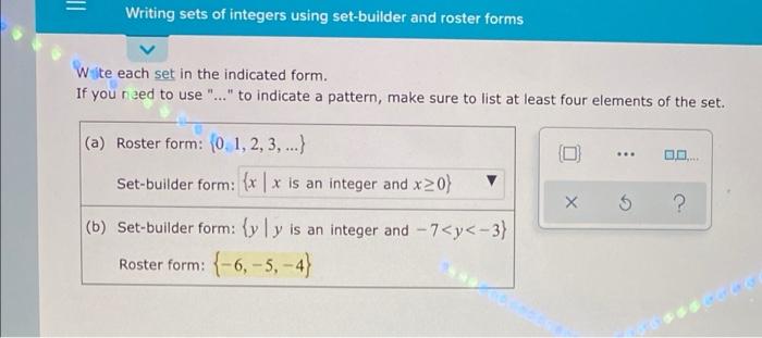 Solved = II Writing sets of integers using set-builder and | Chegg.com