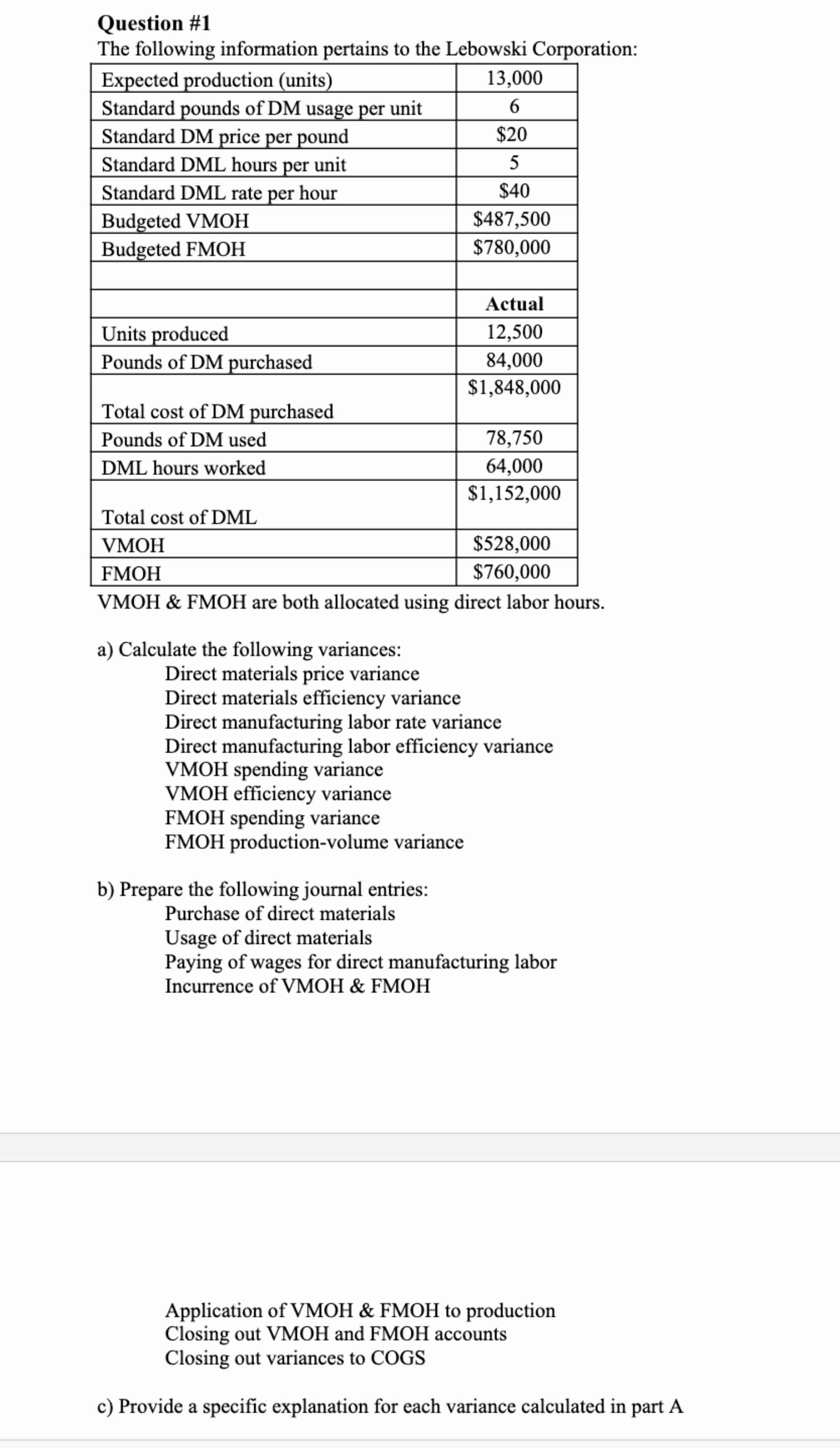 Question #1The following information pertains to the | Chegg.com