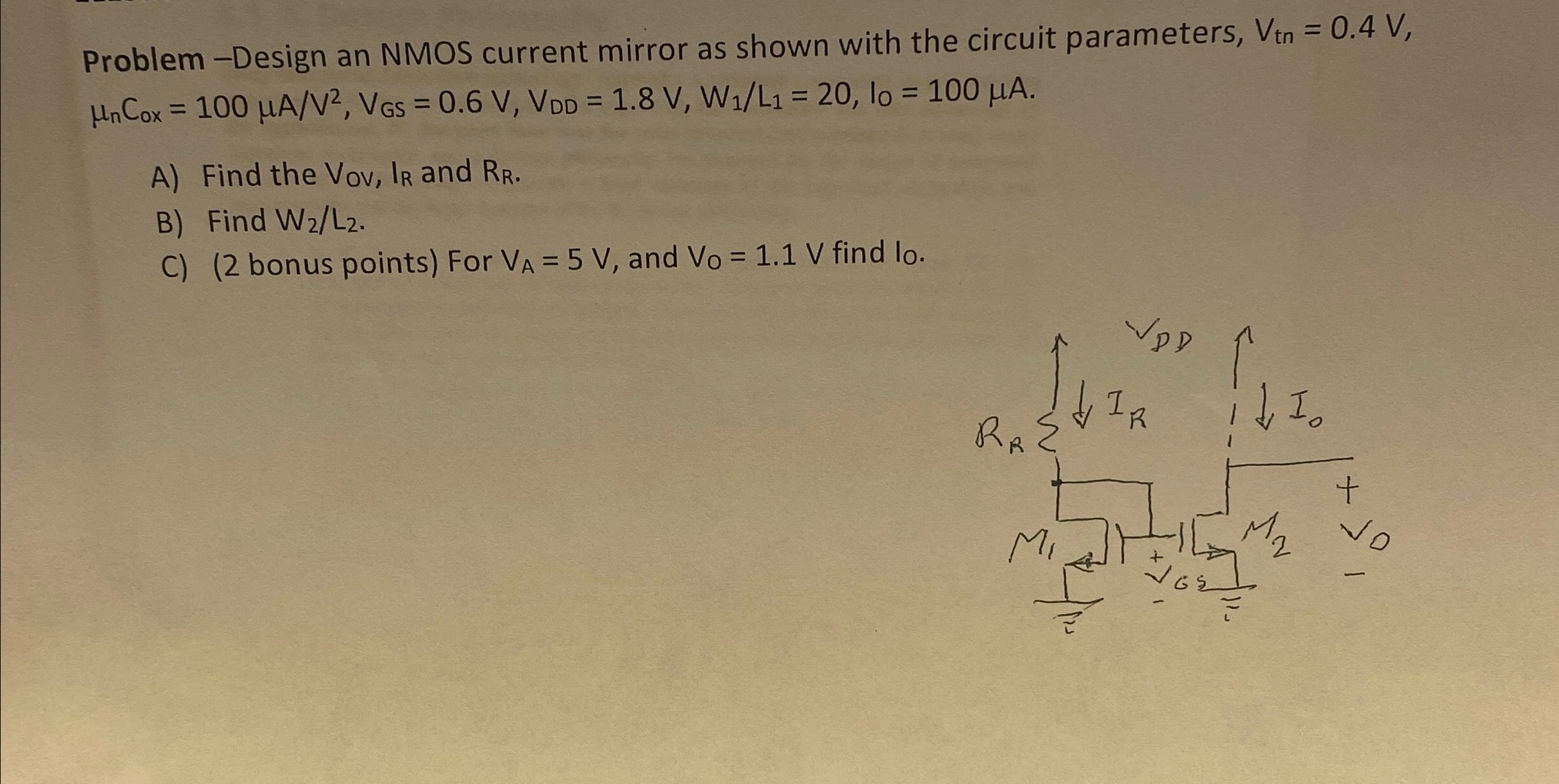 Solved Problem-Design an NMOS current mirror as shown with | Chegg.com
